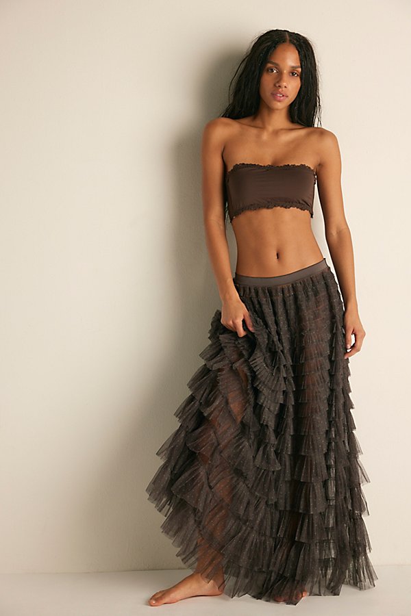 Free People Return Of The Ruffle Maxi Slip Skirt - Olive Grey